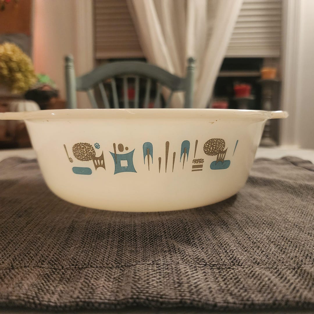 Vintage Fire King Blue Atomic Heaven Casserole Dish Bowl Baking Anchor ...