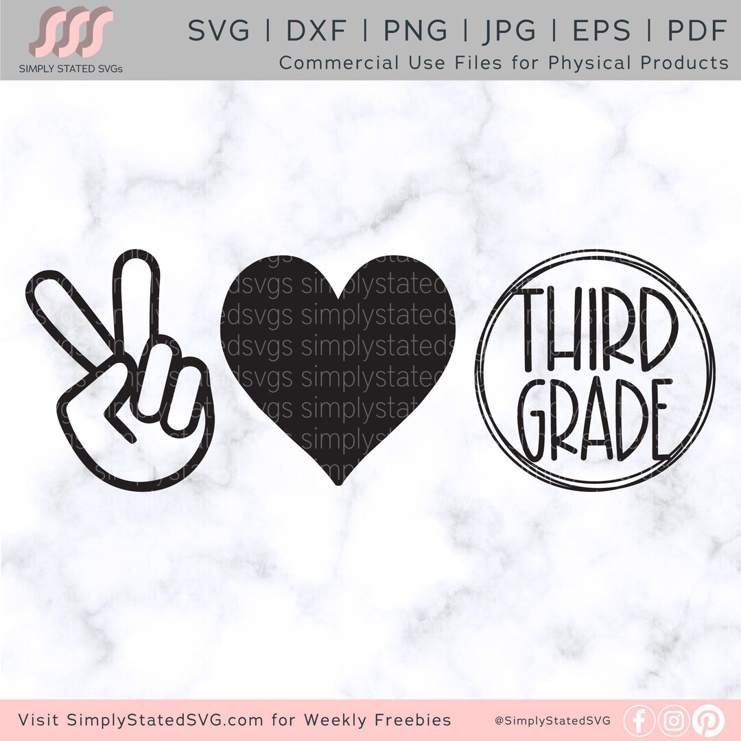 Peace Love Third Grade SVG 3rd Grade PNG Retro Third Grade Shirt SVG ...