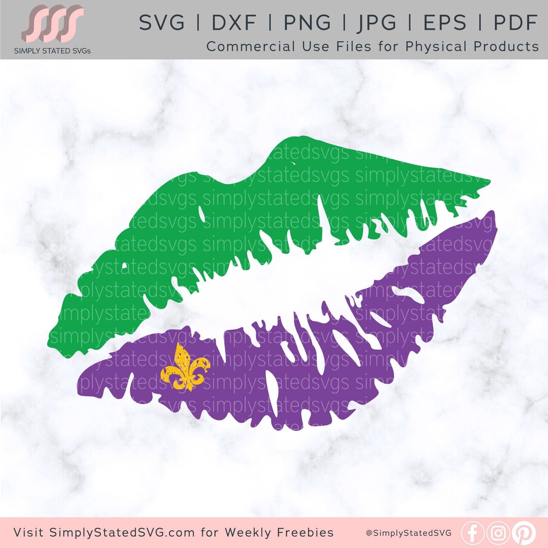 Mardi Gras Lips SVG Mardi Gras Kiss SVG Mardi Gras Green and Purple ...
