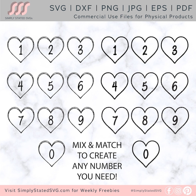 Hearts With Numbers SVG Bundle Mix/match Numbers Design for - Etsy