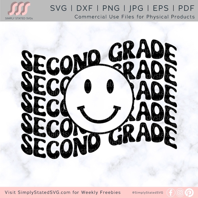 Retro Second Grade Smiley SVG 2nd Grade PNG Second Grade - Etsy