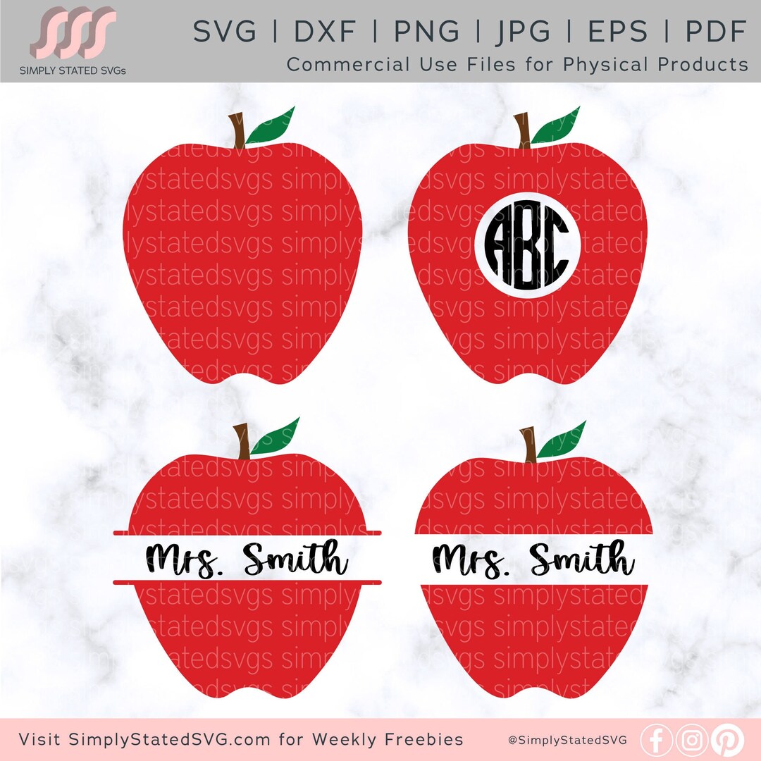 Apple SVG Bundle Split Apple Monogram SVG Bundle Apple Personalization ...
