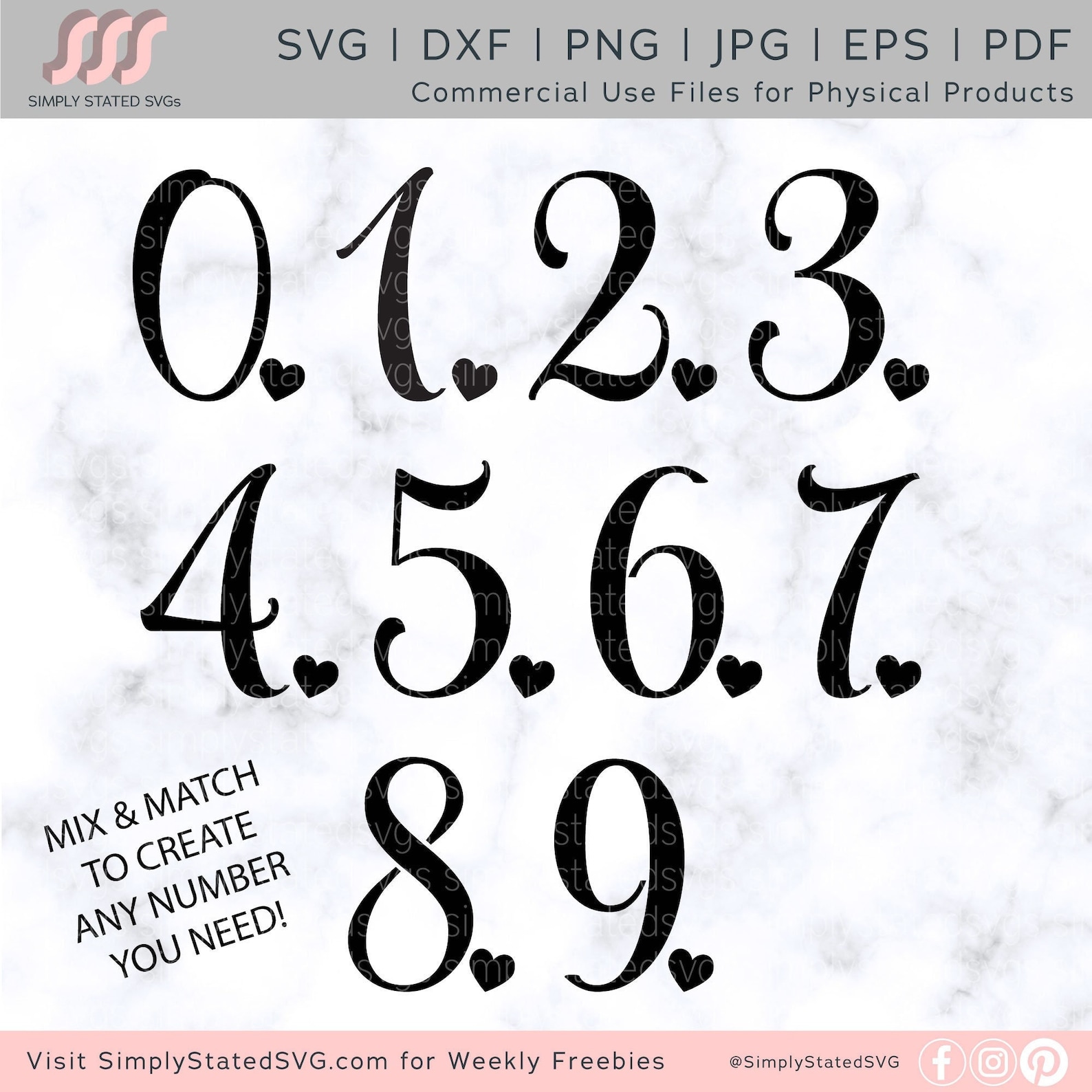 Numbers SVG Bundle Number With Heart SVG Mix/match Numbers Design for ...