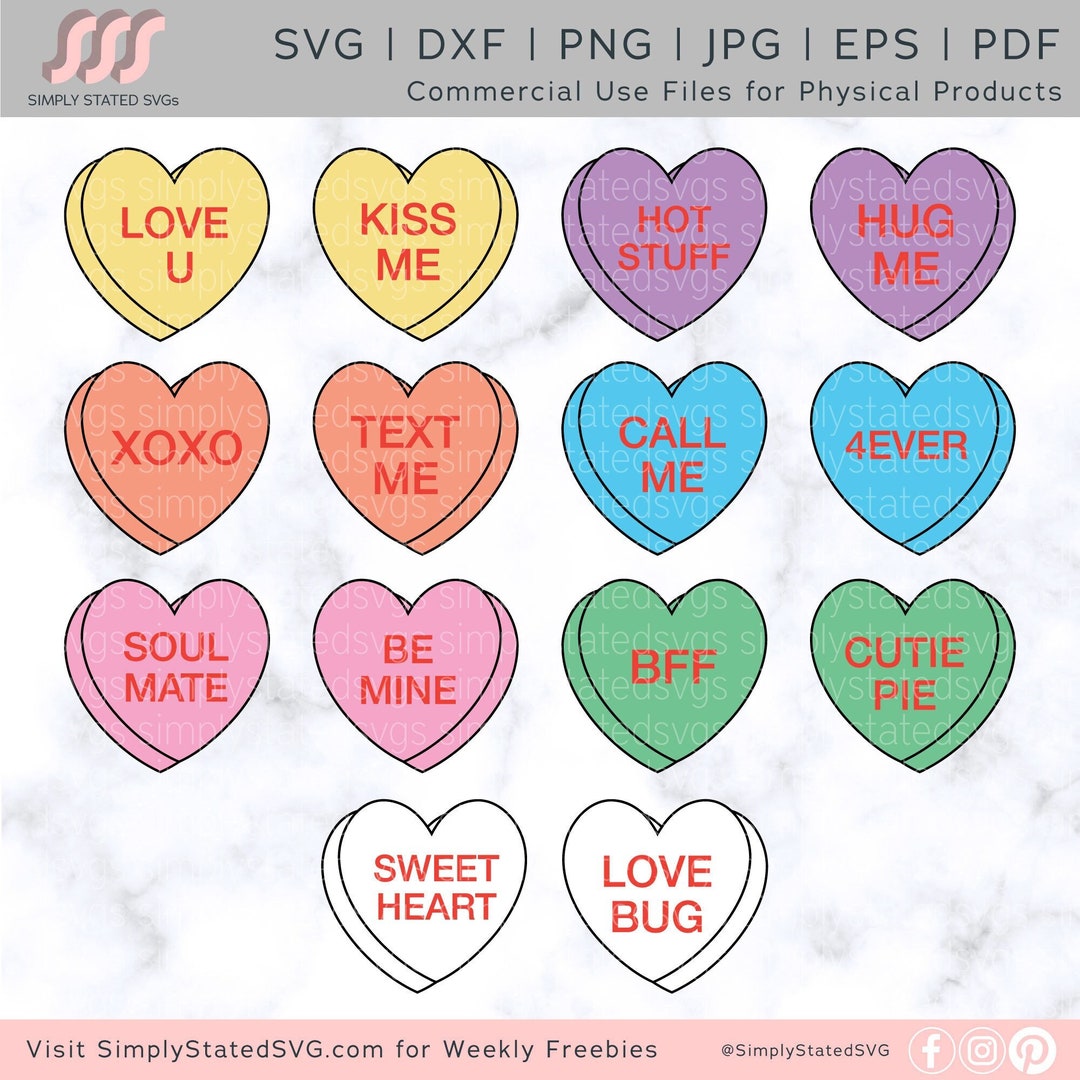 Conversation Hearts SVG Bundle Valentines Day SVG Bundle Candy Heart ...