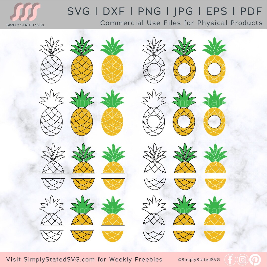 Pineapple SVG Bundle Split Pineapple SVG Bundle Pineapple Monogram SVG ...