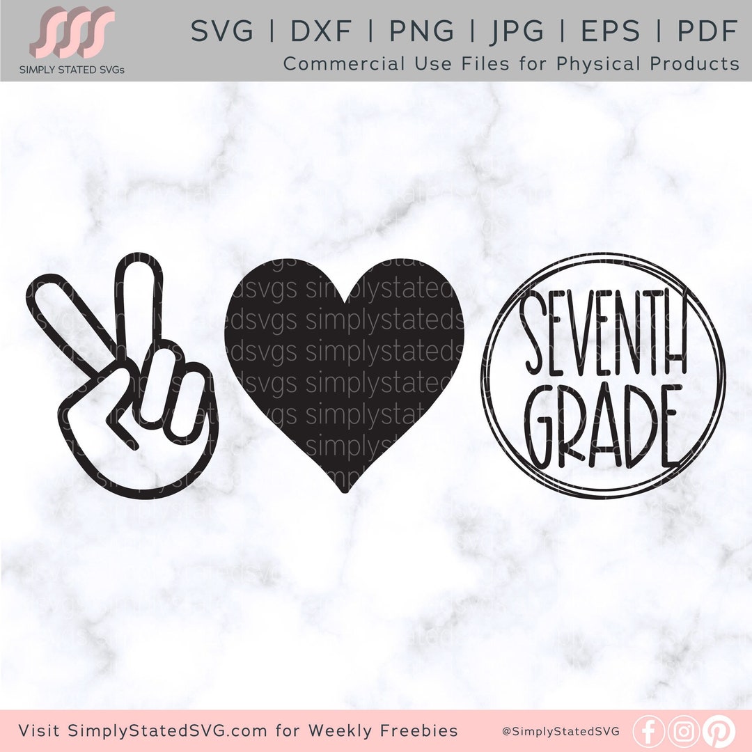 Peace Love Seventh Grade SVG Peace Love SVG 7th Grade PNG Retro Svg ...