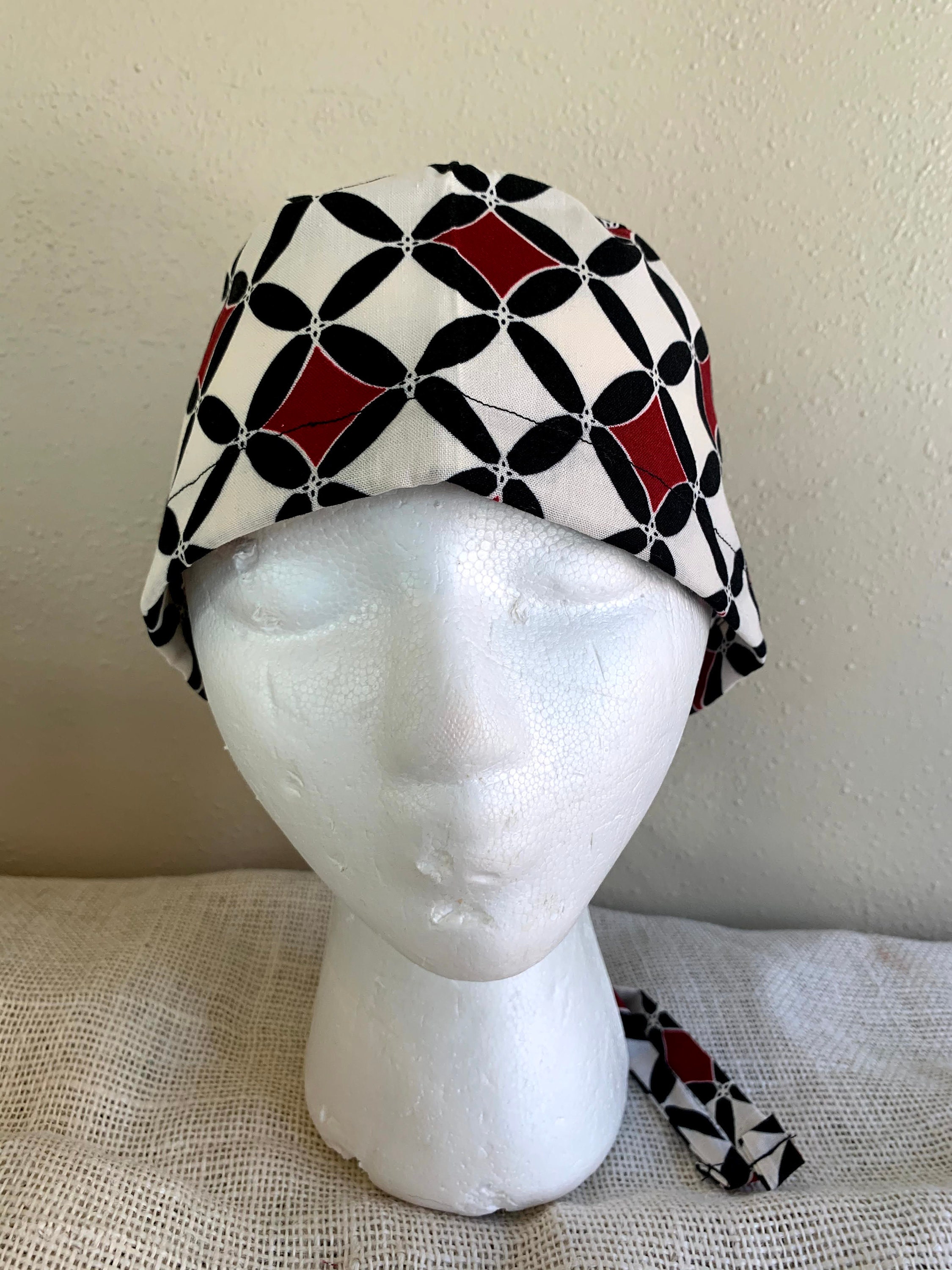Cream and Maroon Geometric Scrub Cap - Surgery Cap - Scrub Caps Hat ...