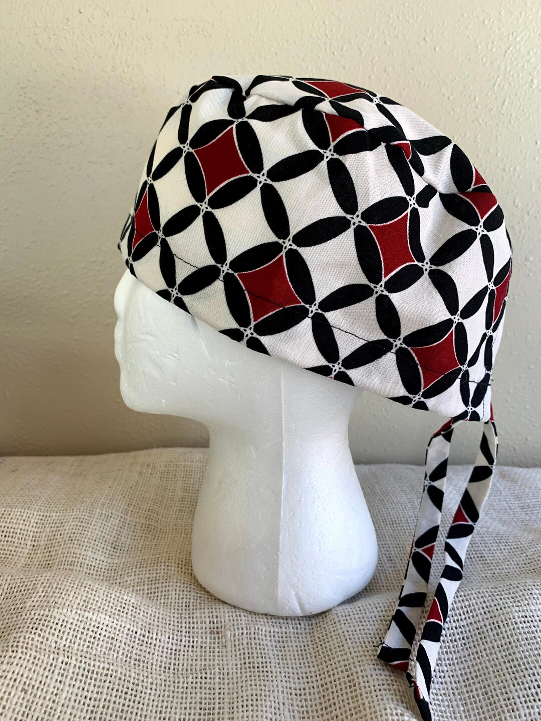 Cream and Maroon Geometric Scrub Cap - Surgery Cap - Scrub Caps Hat ...