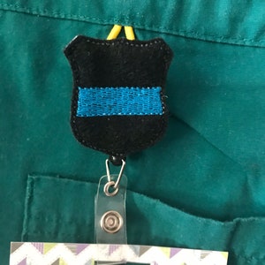 Back the Blue Police Badge Blue Line Badge Reel - ID Badge Reel - Badge ...