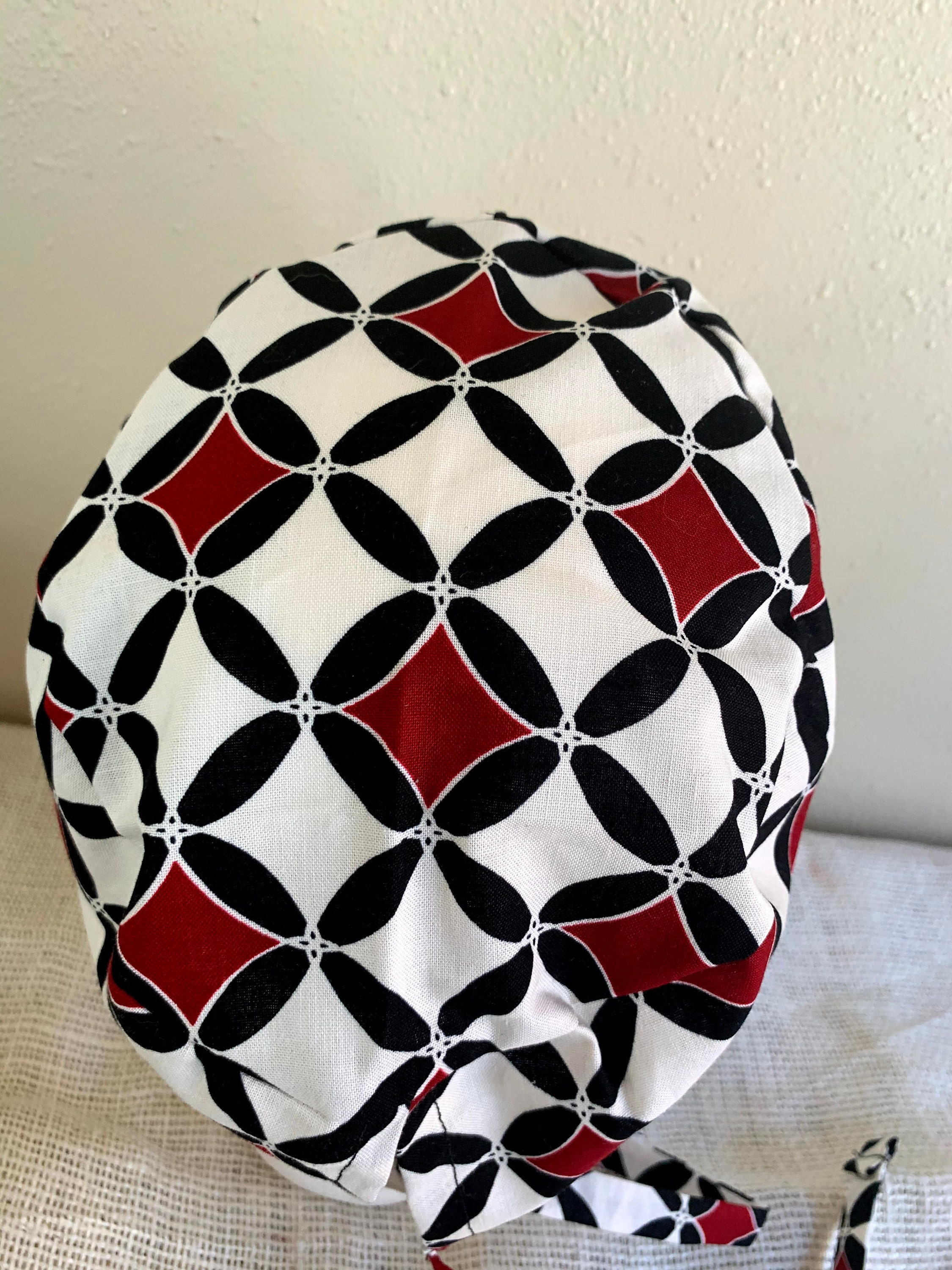 Cream and Maroon Geometric Scrub Cap - Surgery Cap - Scrub Caps Hat ...