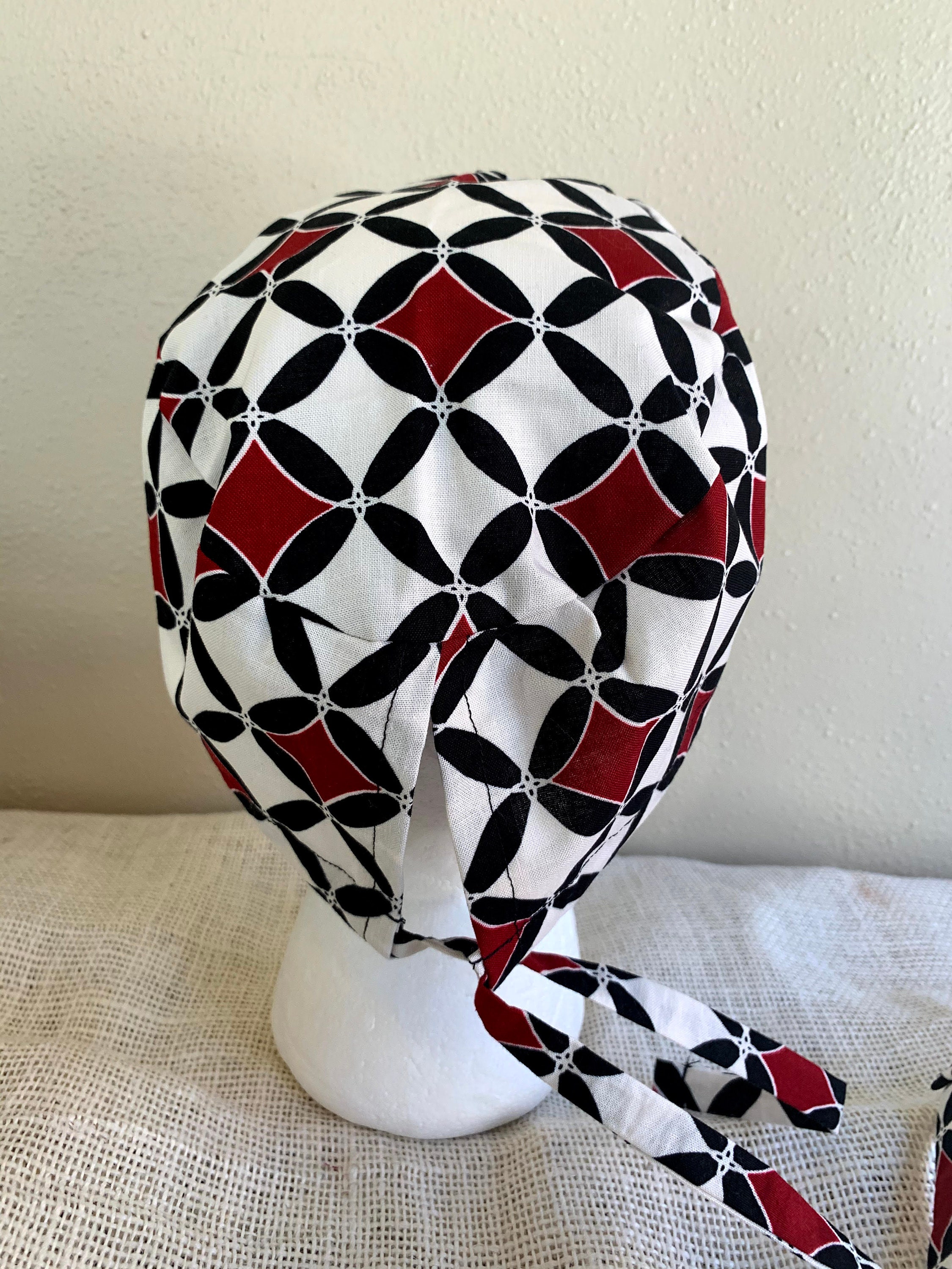 Cream and Maroon Geometric Scrub Cap - Surgery Cap - Scrub Caps Hat ...