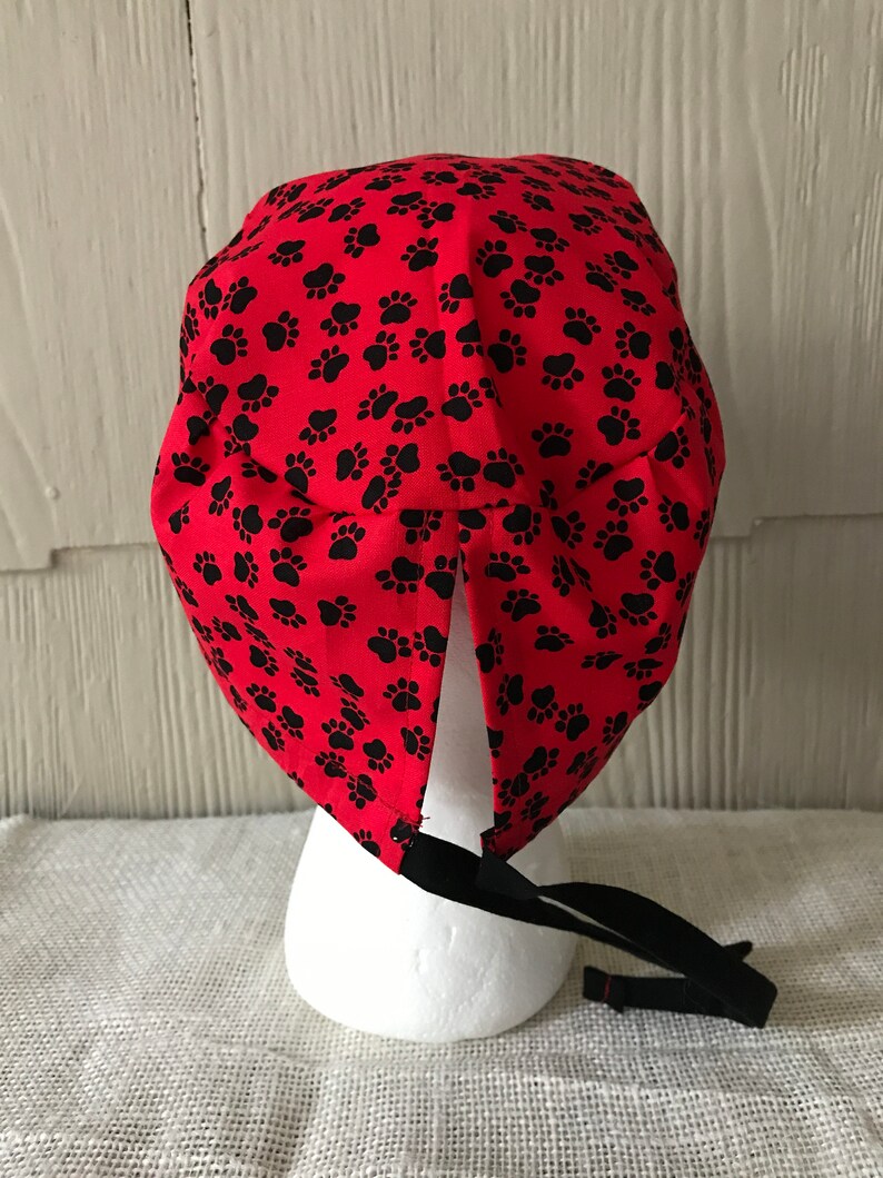 Black Paw Prints on Red Scrub Cap Surgery Cap Scrub Caps | Etsy
