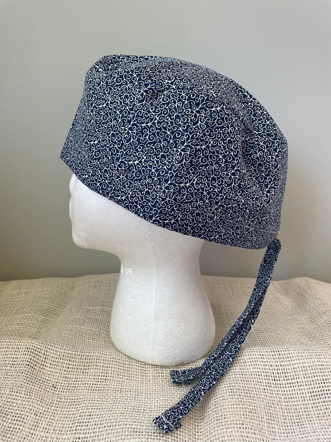 Navy Blue With Scroll Pattern Scrub Cap - Surgery Cap Hat - OR Cap Hat ...