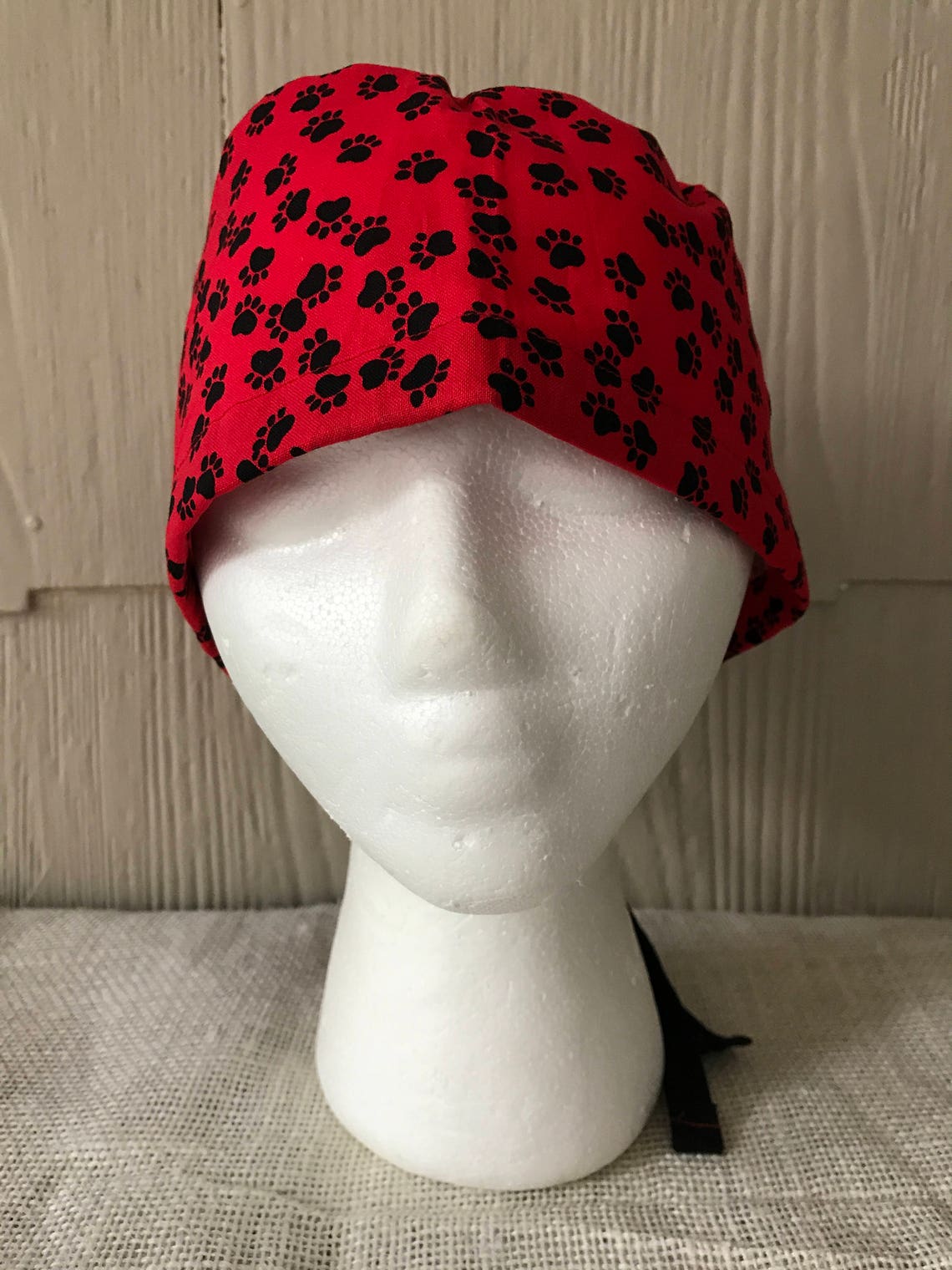 Black Paw Prints on Red Scrub Cap Surgery Cap Scrub Caps | Etsy