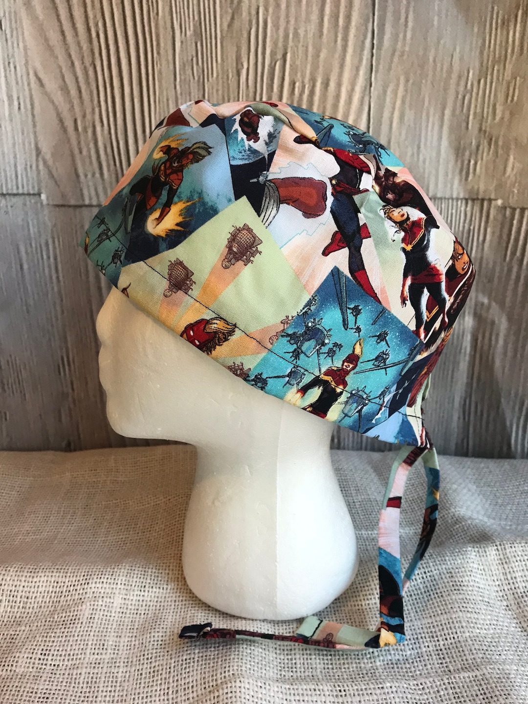 Captain Marvel Comic Page Scrub Cap - Surgery Hat Cap - Scrub Hat - OR ...