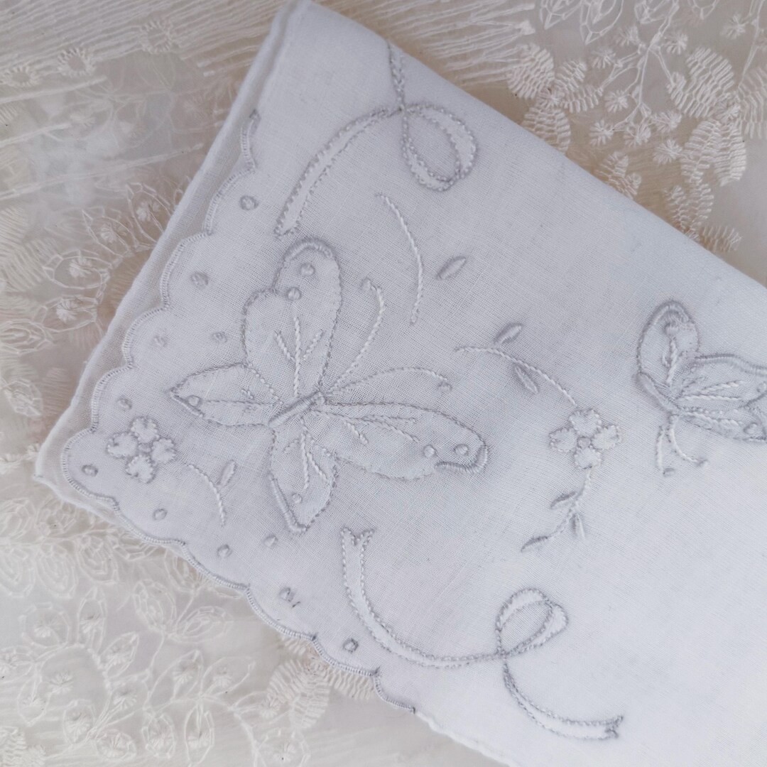 White Butterfly Handkerchief - Etsy