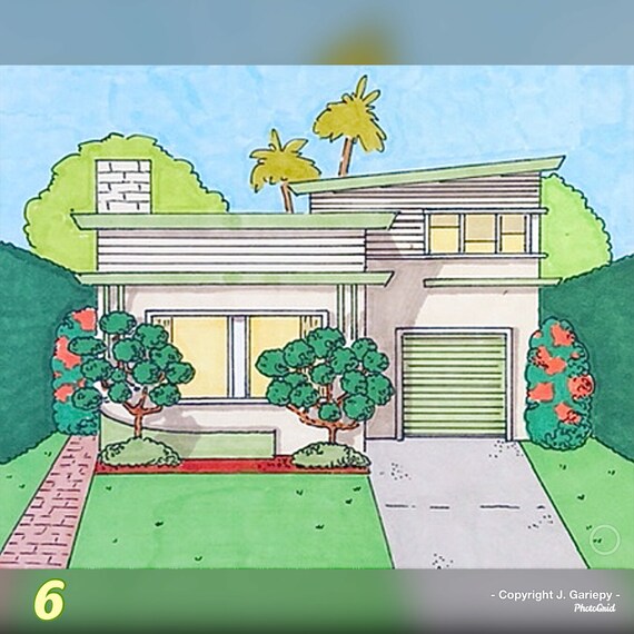 Mid Century Modern House Portraits Series One Matted - Etsy