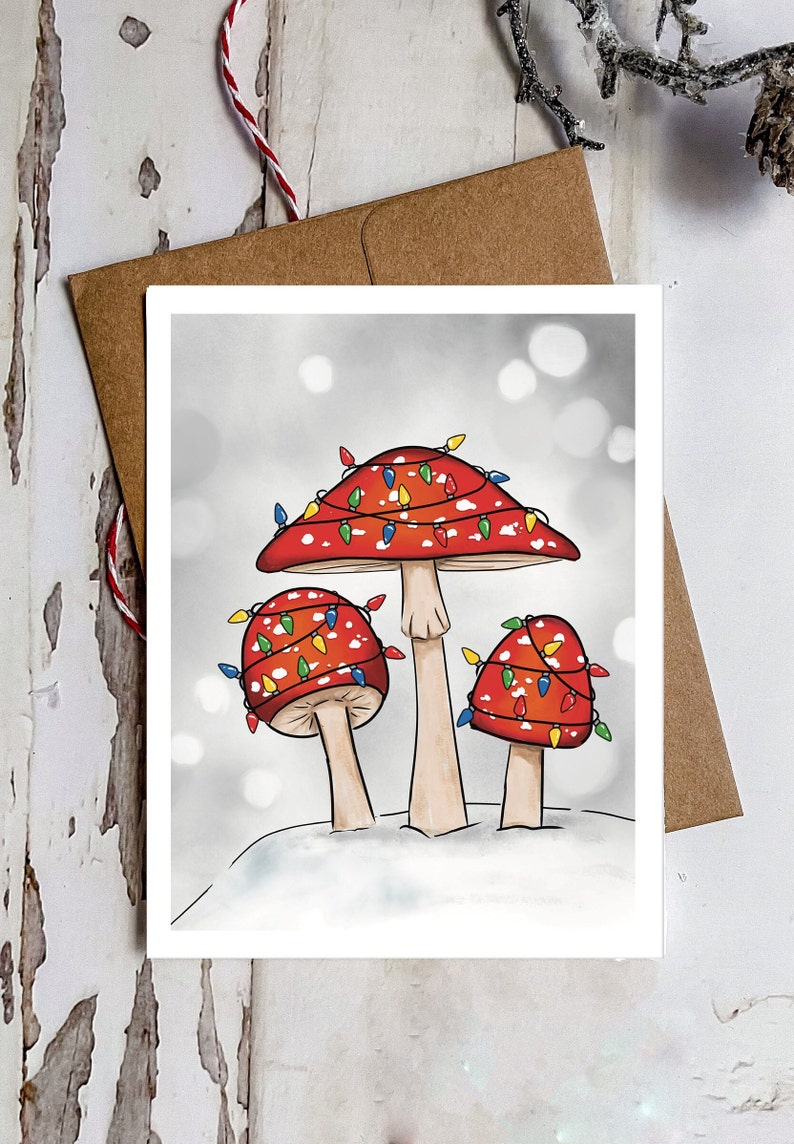 Christmas Mushroom Trio - Single Card - A2 Christmas Watercolor Holiday ...