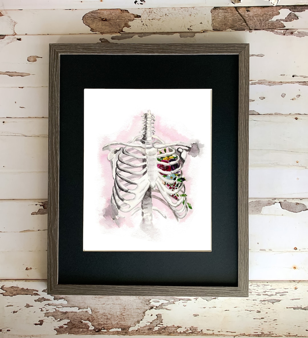 Skeleton Rib Cage With Flowers Horror Art Halloween Watercolor Print - Etsy