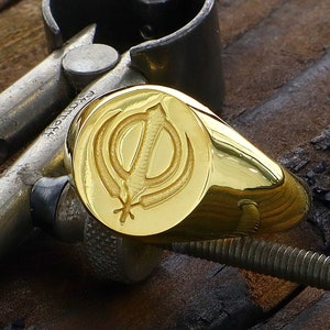 Sikh Khanda Gold Ring, Solid Gold Wax Seal Signet Ring, Gift for Him, Personalized Ring, Custom ...