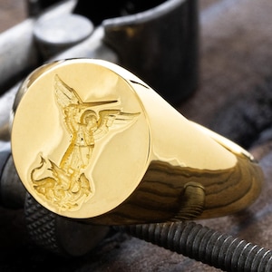 Saint Michael Solid Gold Signet Ring, Wax Seal Intaglio Signet Ring ...