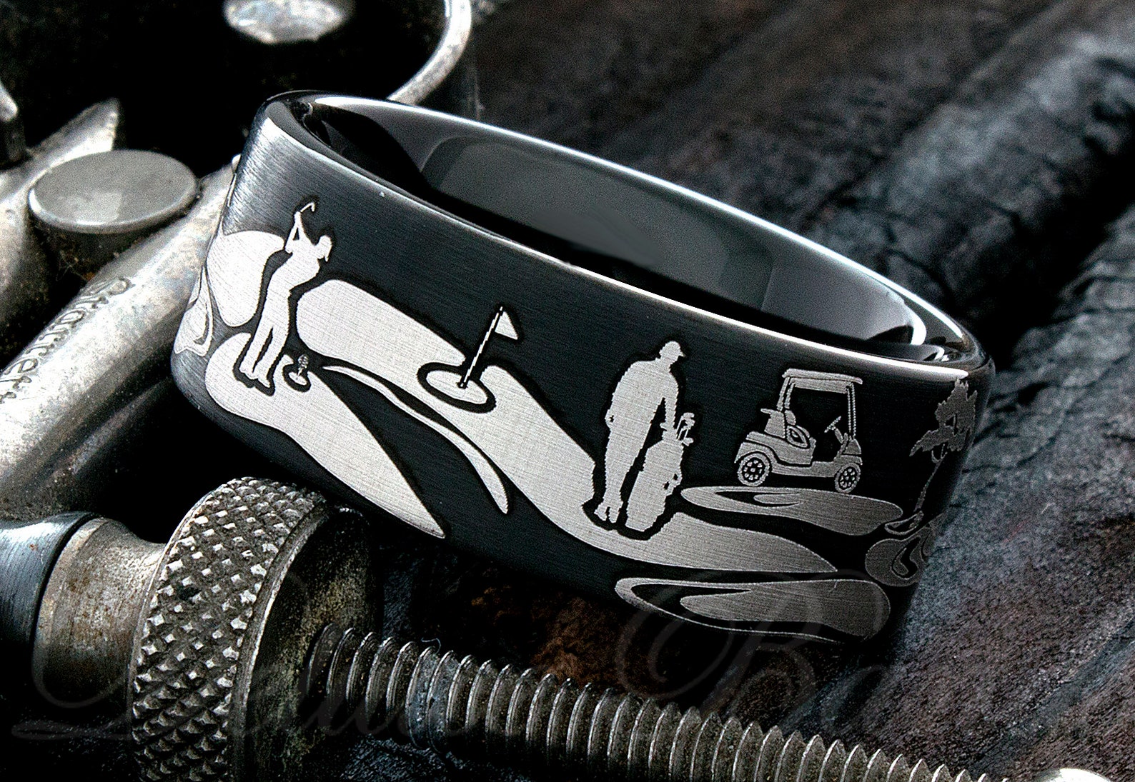 Golf Ring Tungsten Ring 9mm Black Tungsten Ring Mens - Etsy