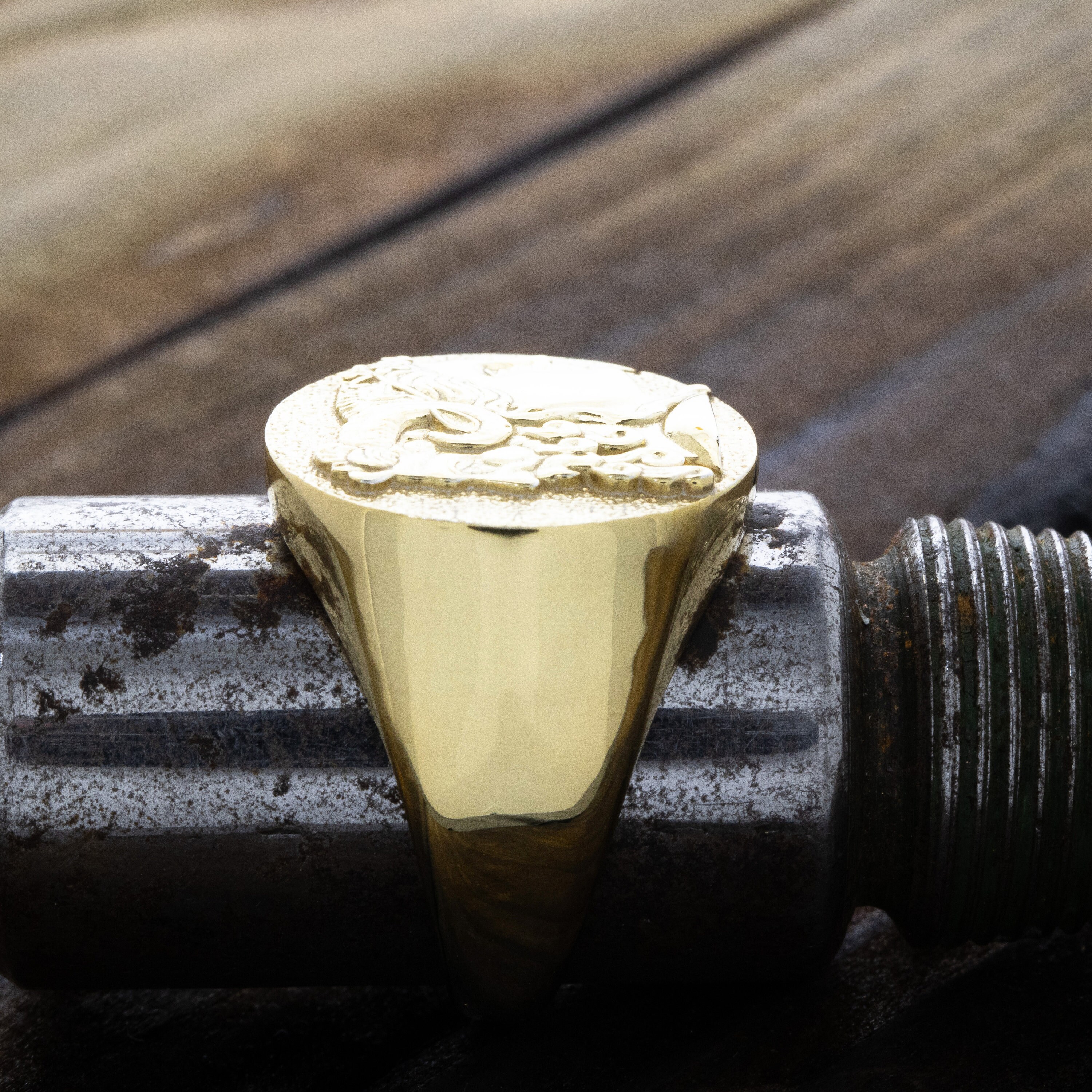 Janus Solid Gold Signet Ring, 14k Yellow Gold Signet Ring, Handmade ...