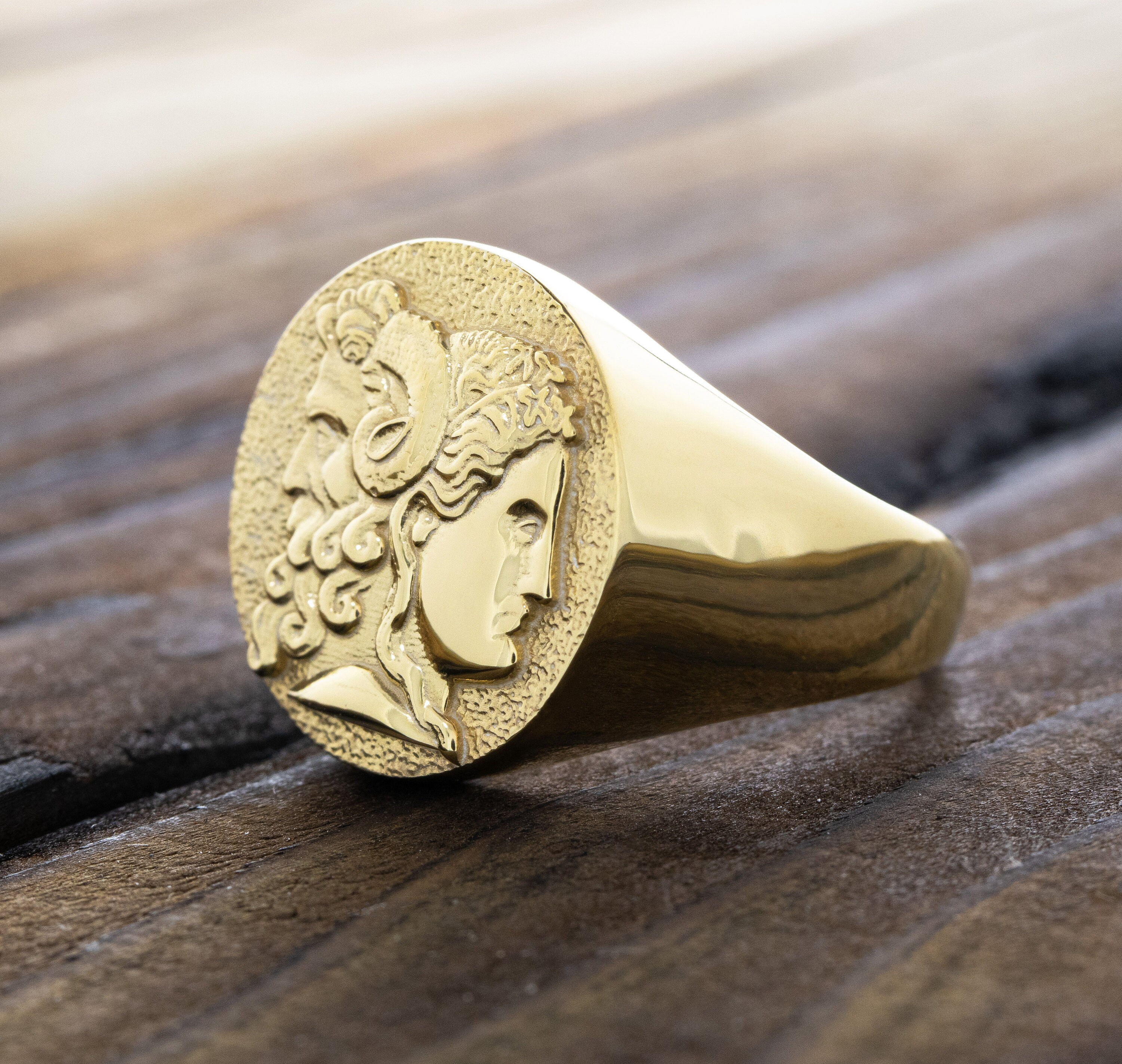 Janus Solid Gold Signet Ring, 14k Yellow Gold Signet Ring, Handmade ...