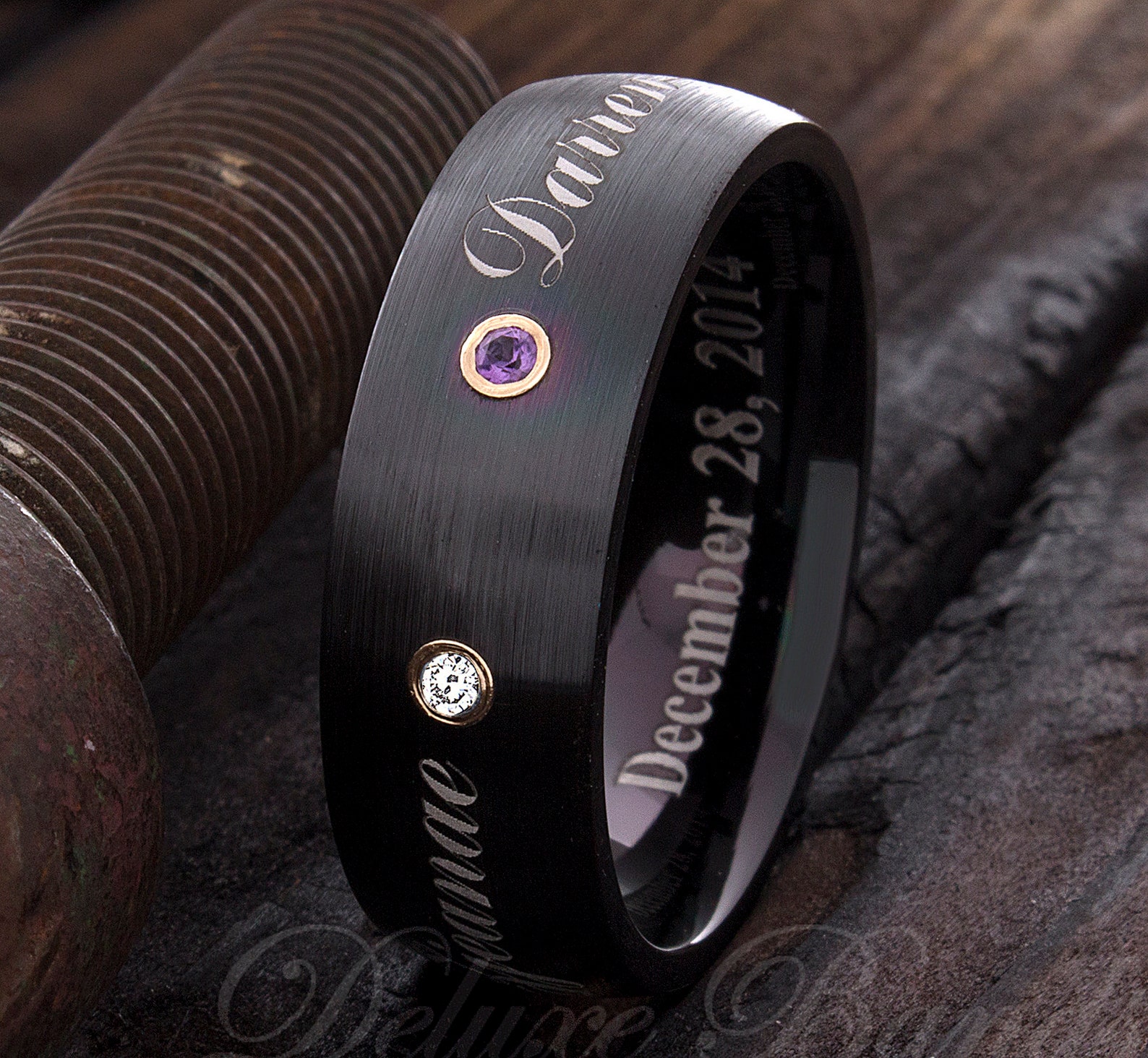 Engraved Wedding Band Custom Name Ring Gemstones Wedding | Etsy