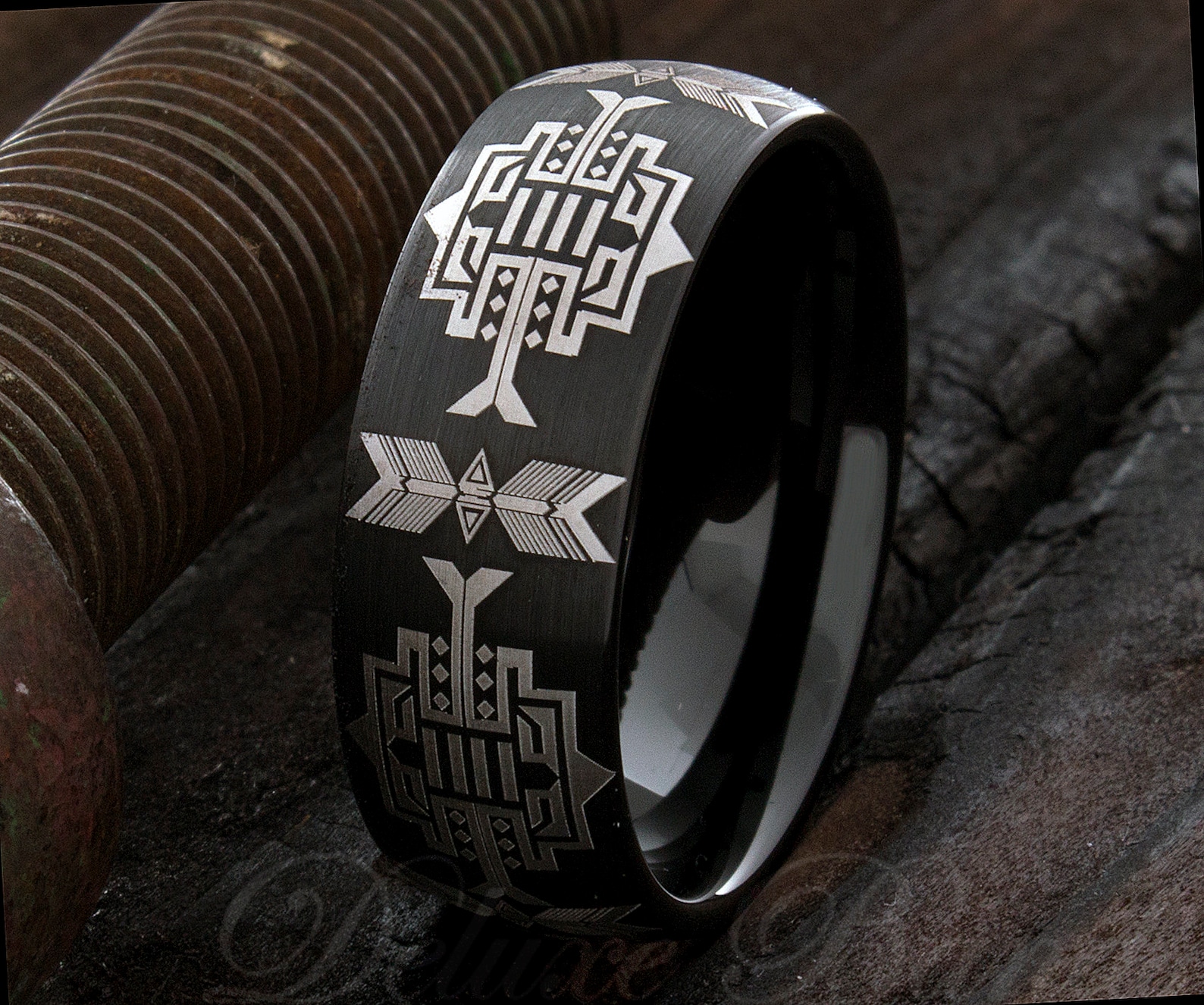 Native American Ring Engraved Tungsten Ring Southwestern | Etsy