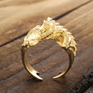 Solid Gold Dragon Ring, Mythological Fantasy Ring, Solid 14k Gold Ring ...