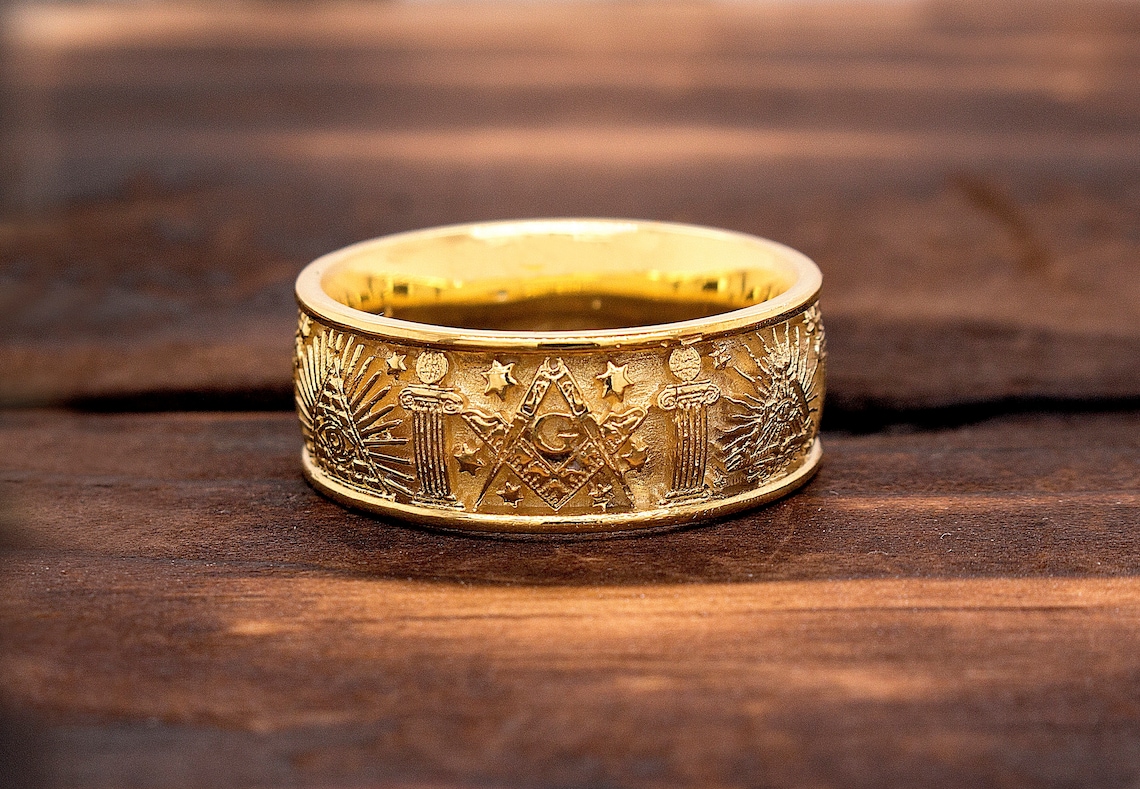 Gold Mason Ring Masonic Ring Solid 14k Yellow Gold Ring - Etsy
