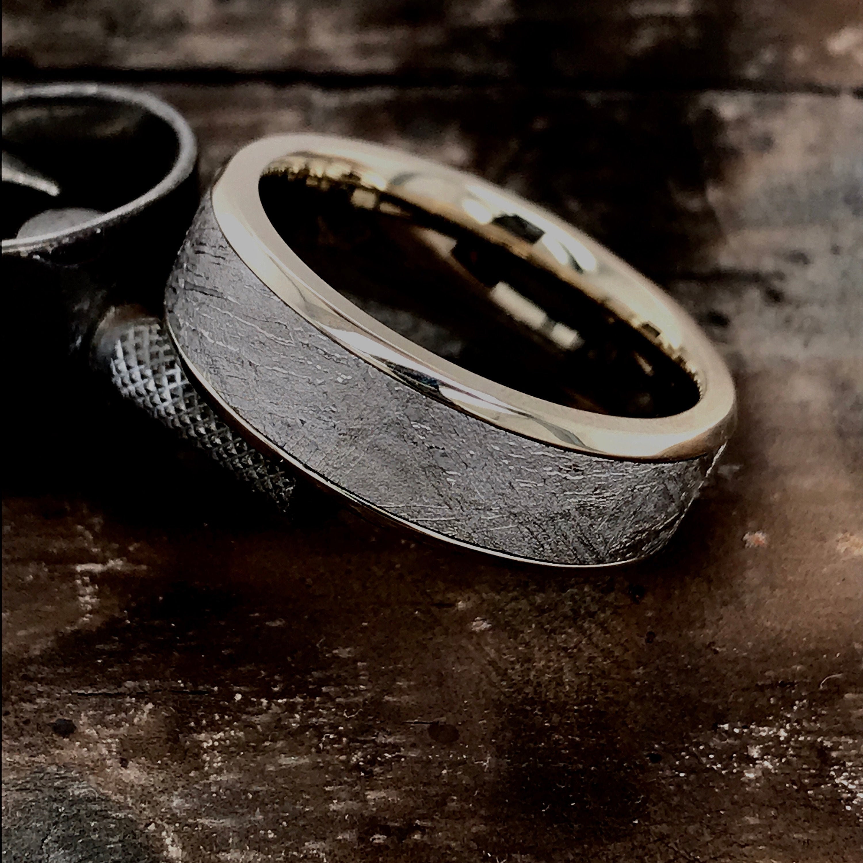 Meteorite Ring Mens Meteorite Ring Titanium Ring Mens | Etsy