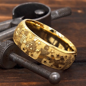 Gold Masonic Ring, Men's Gold Masonic Ring, Mason Ring, Freemason Ring ...