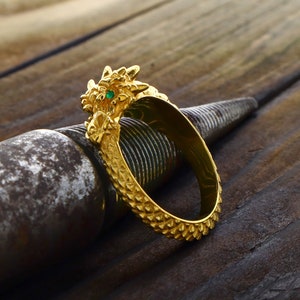 Dragon Ouroboros Ring, Emerald Eye Dragon Ring, 14k Solid Gold Ring ...