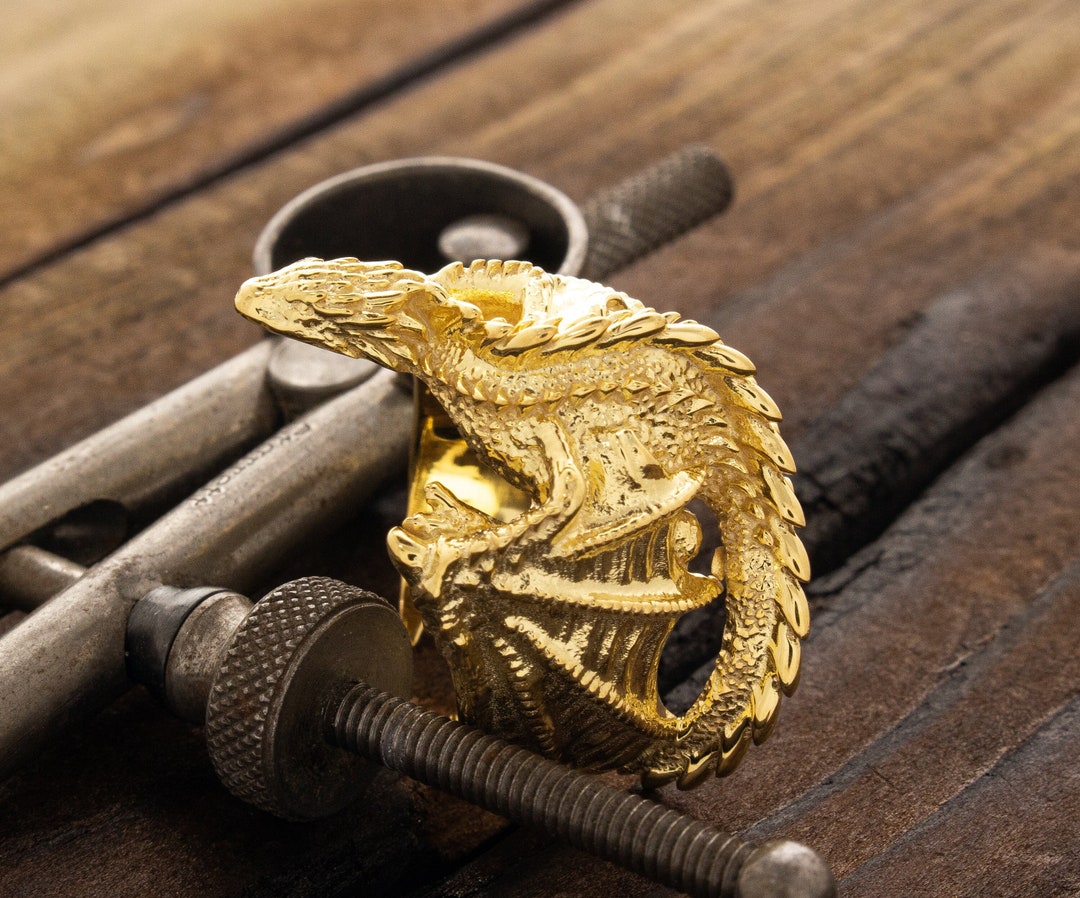 Solid Gold Dragon Ring, Mythological Fantasy Ring, Solid 14k Gold Ring ...