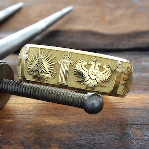 Masonic Ring, Men's 14k Gold Masonic Ring, Mason Ring, Freemason Ring ...
