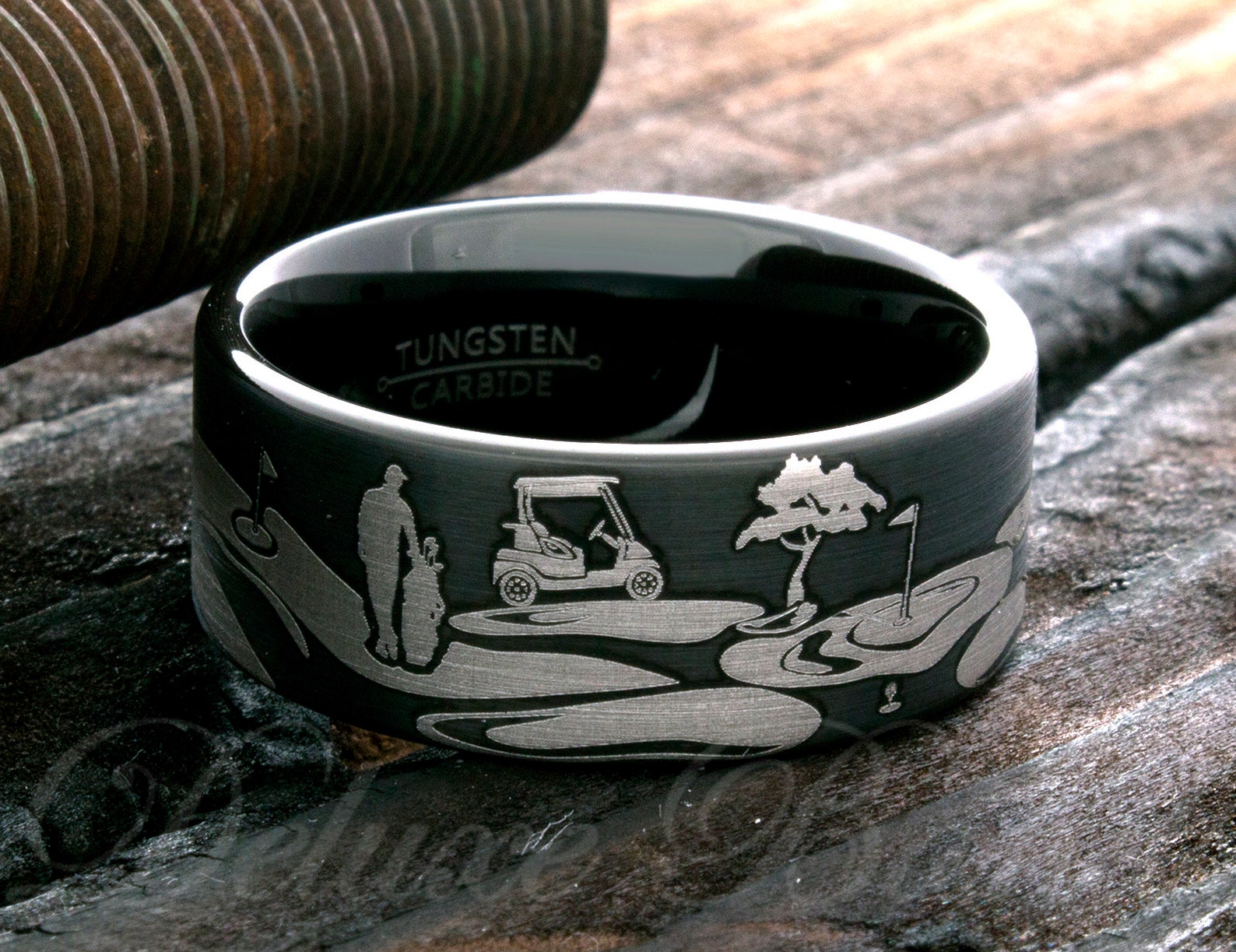 Golf Ring Tungsten Ring 9mm Black Tungsten Ring Mens - Etsy