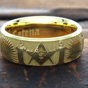 Masonic Ring, Men's 14k Gold Masonic Ring, Mason Ring, Freemason Ring ...