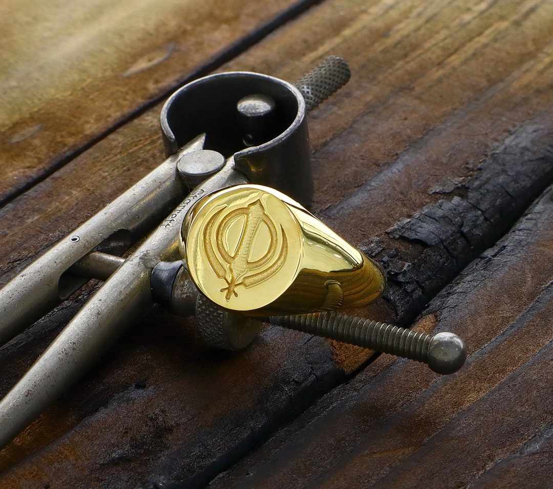 Sikh Khanda Gold Ring, Solid Gold Wax Seal Signet Ring, Gift for Him ...