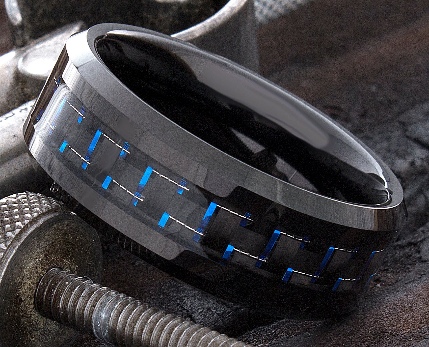 Blue Tungsten Ring Mens Tungsten Wedding Ring Womens | Etsy