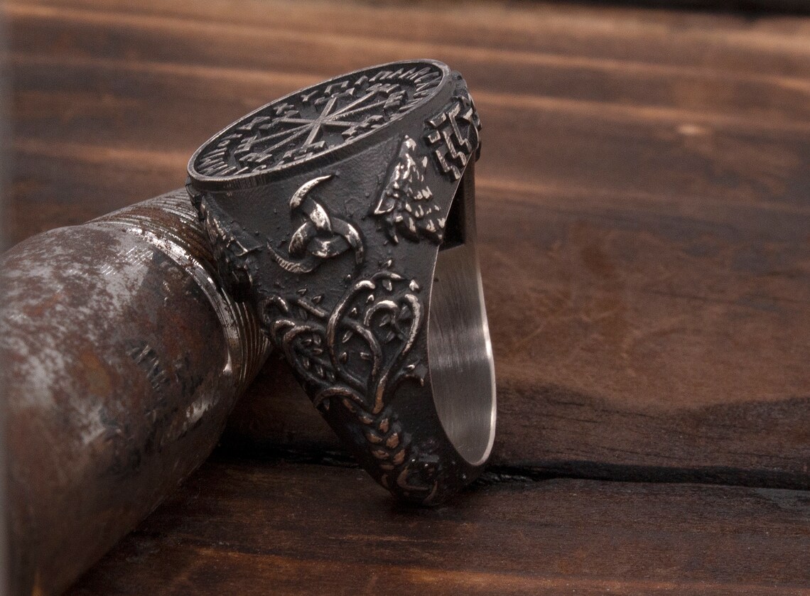 Sterling Silver Viking Ring, Viking Runes Ring, Norse Ring, Men's ...