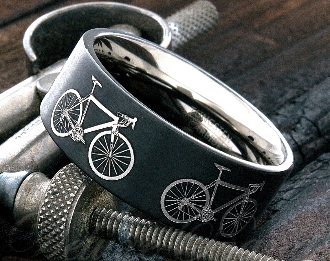 Bicycle Ring, Mens Tungsten Ring, Anniversary Ring, Tungsten Carbide ...