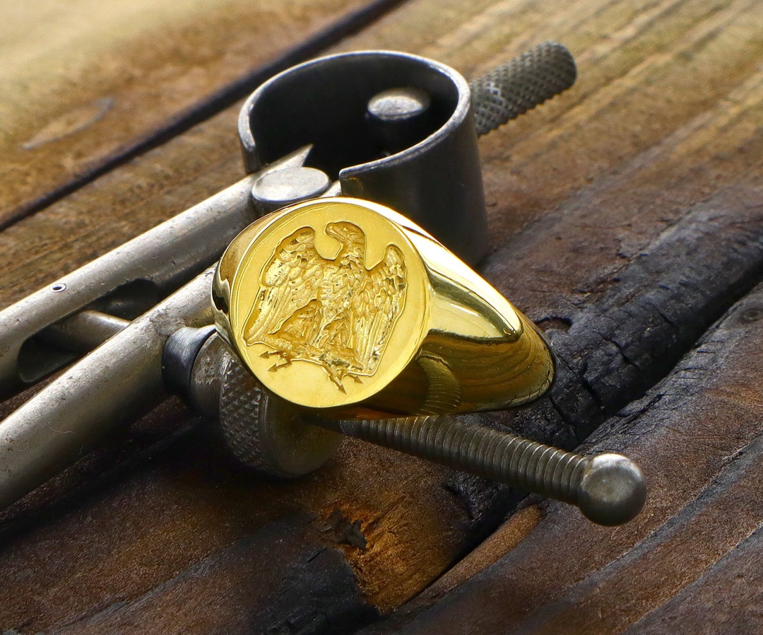 Napoleonic Eagle Ring, Napoleon Ring, Wax Seal Signet Ring, Men's Gold Ring, Custom Made Gold ...