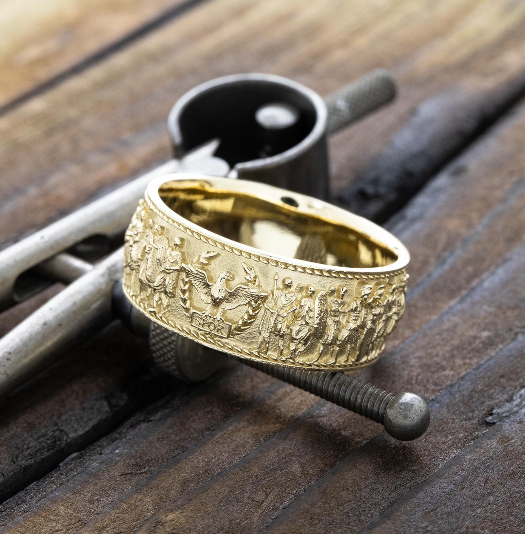 Roman Emperor Caracalla's Relief Solid Gold Ring, 10mm Solid 14k Gold ...