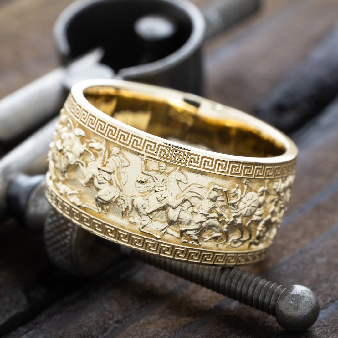 Alexander the Great Ring, Solid 14k Gold Ring, Men's Wedding Ring ...
