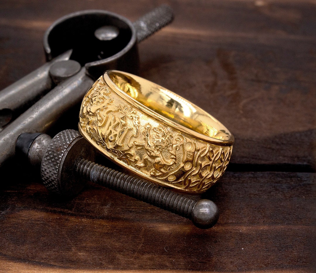Custom Monogram Ring Solid Gold Wedding Band With Personalized Initials ...