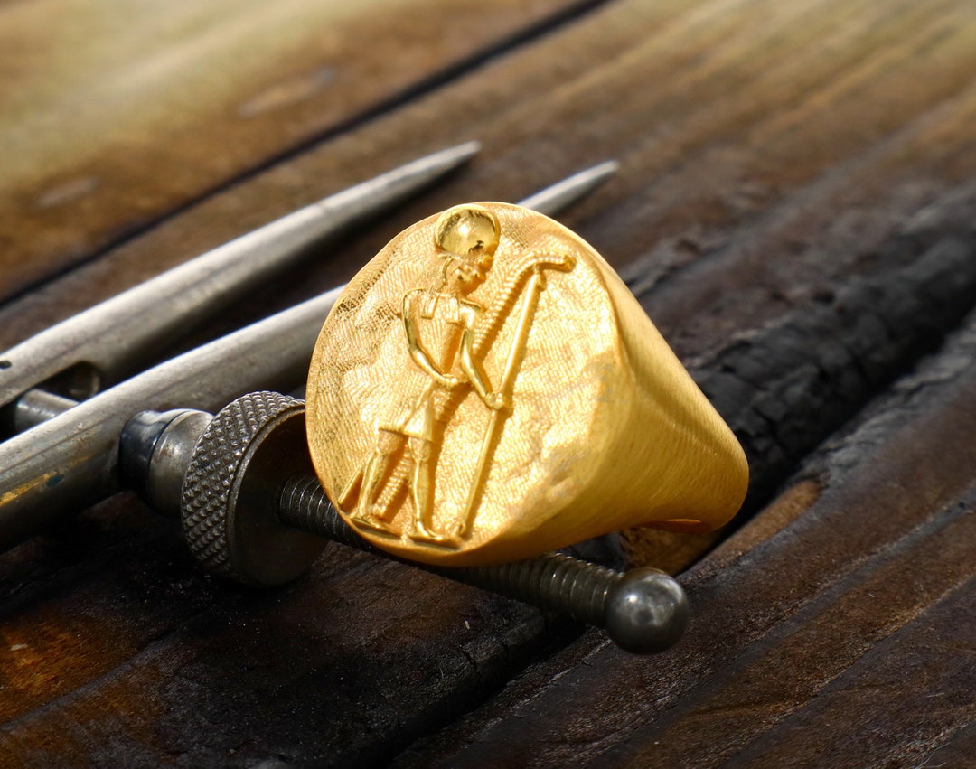 14k Gold Egyptian Ring Gold Signet Ring Ancient Egyptian Ring Men's ...