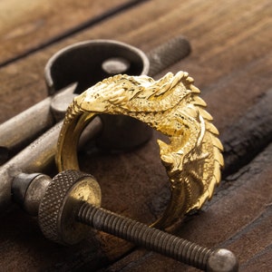 Solid Gold Dragon Ring, Mythological Fantasy Ring, Solid 14k Gold Ring ...
