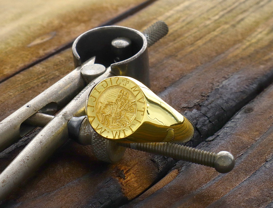 Knights Templar Gold Ring, Solid Gold Wax Seal Signet Ring, Gift for ...